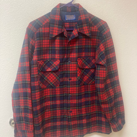 Pendleton | Shirts | Pendleton Red And Navy Blue Wool Plaid Shirt M | Poshmark